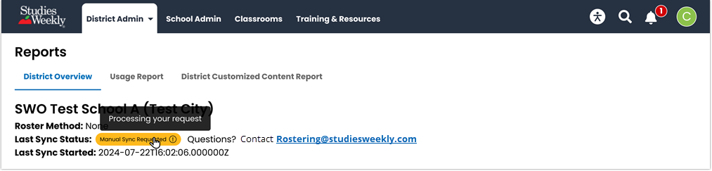 Manual Sync of District Roster – Studies Weekly